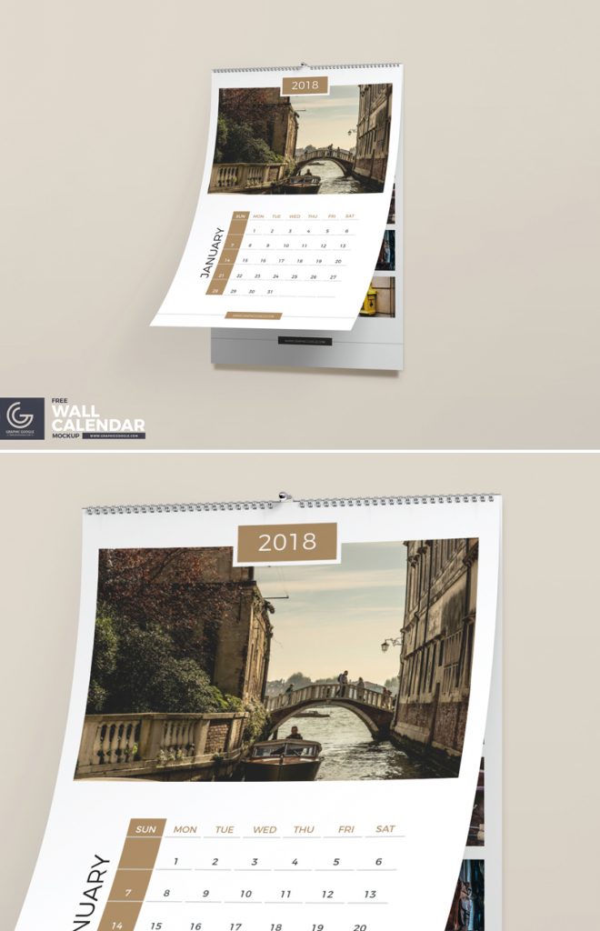 Free Wall Calendar PSD Mockup Template