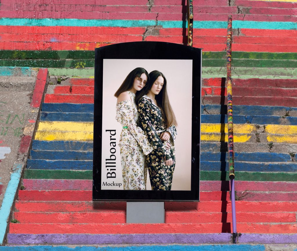 Free Outdoor on Stairs Advertisement Billboard Mockup 2018 - Mockup Planet