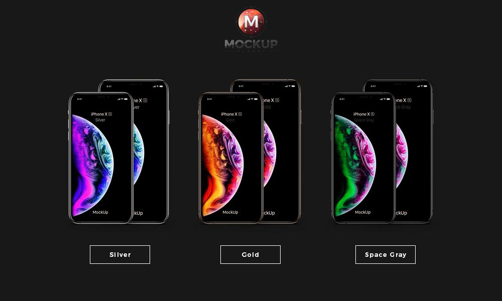 Free iPhone Xs Max and iPhone Xs Mockup PSD in Silver, Gold and Space ...