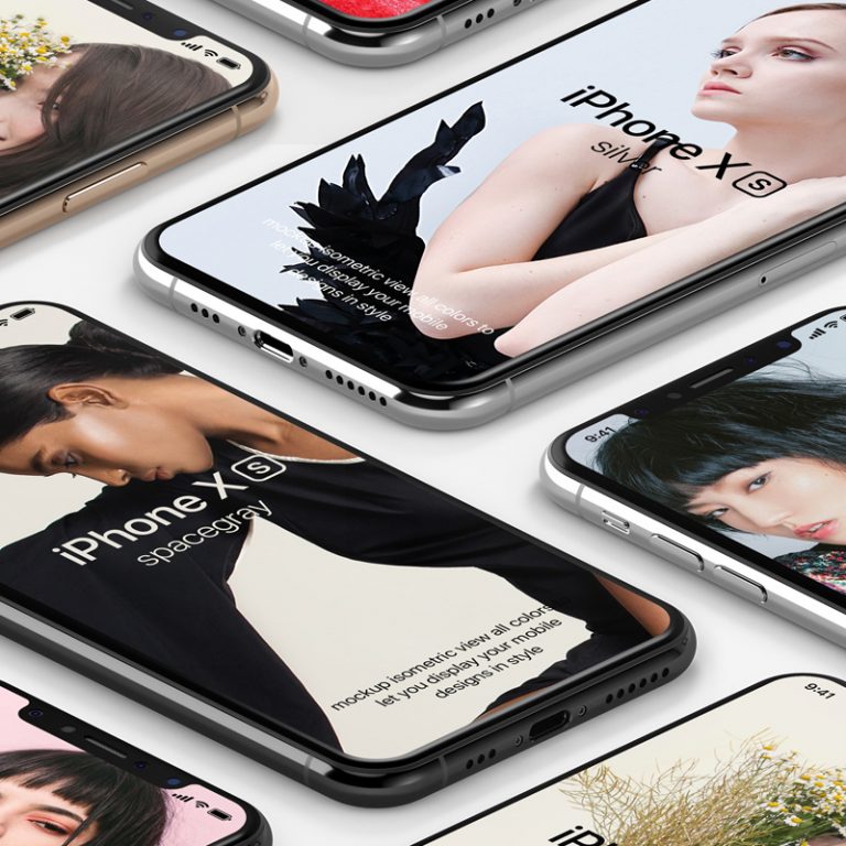 Free Isometric iPhone XS Max Mockup PSD UI Presentation - Mockup Planet