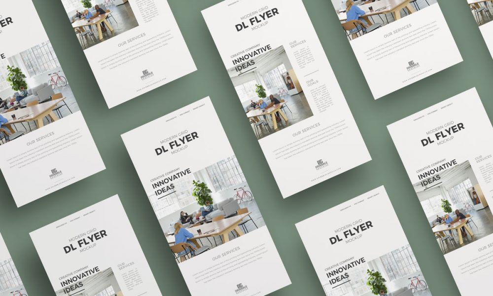 Free Grid Style Modern Dl Flyer Mockup Design - Mockup Planet