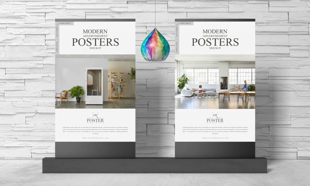 Free Advertisement Stand Posters Mockup Design - Mockup Planet