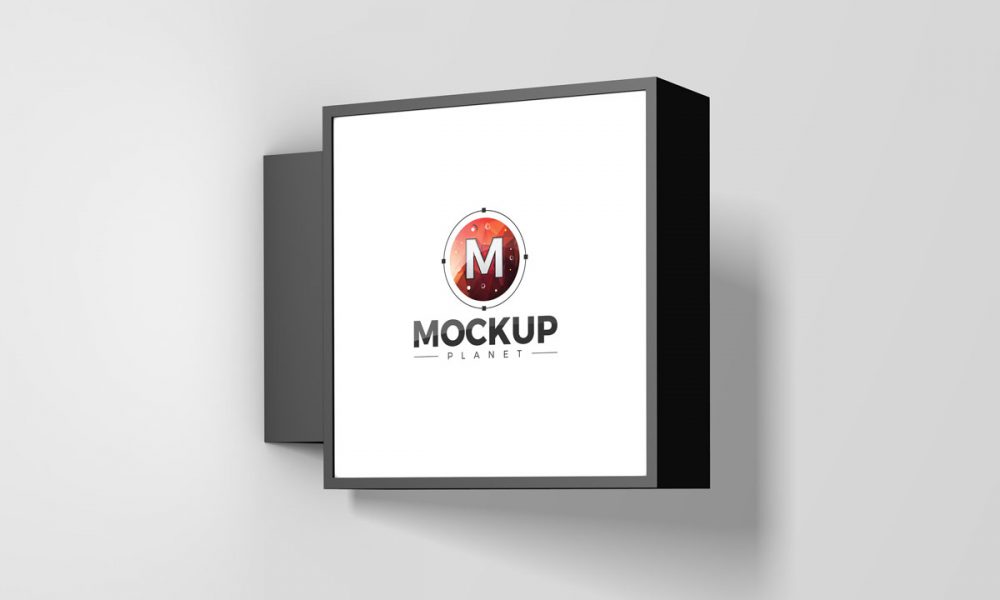 Free Square Shape Signboard Mockup Design - Mockup Planet