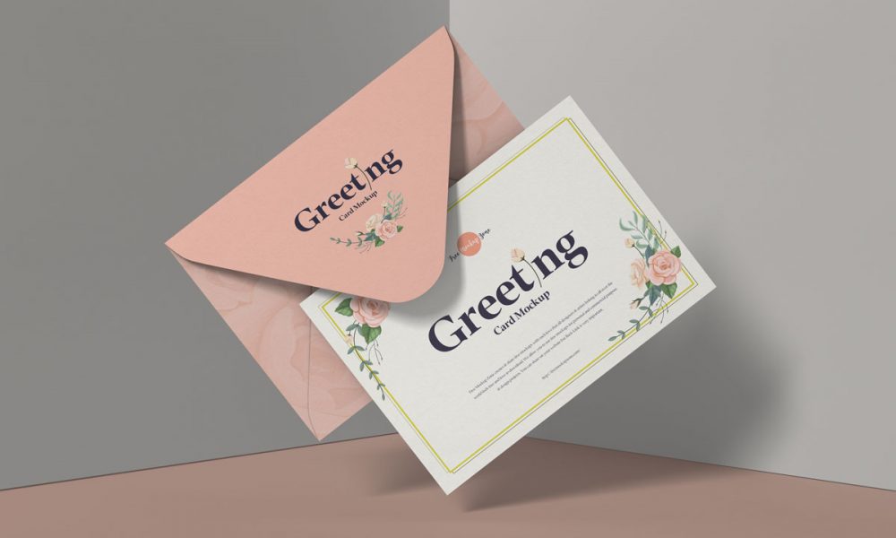 Free Floating Pretty Greeting Card Mockup Design - Mockup Planet