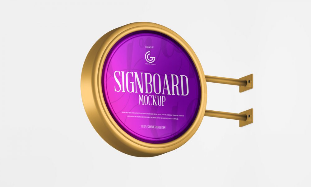 Free Metallic Round Shape Signboard Mockup Design - Mockup Planet