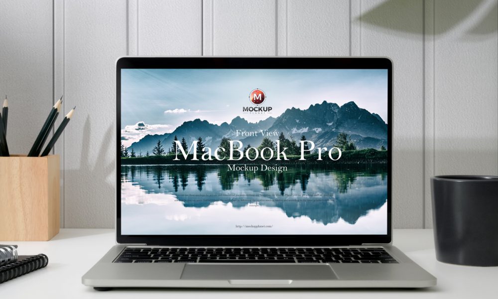 Free Front View MacBook Pro Mockup Design - Mockup Planet