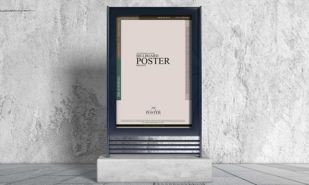 Free Iron Stand Billboard Poster Mockup Design - Mockup Planet