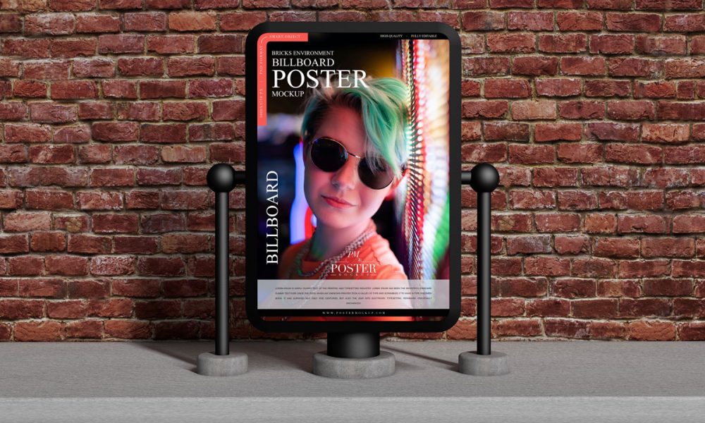 Free Round Corner Billboard Poster Mockup Design - Mockup Planet