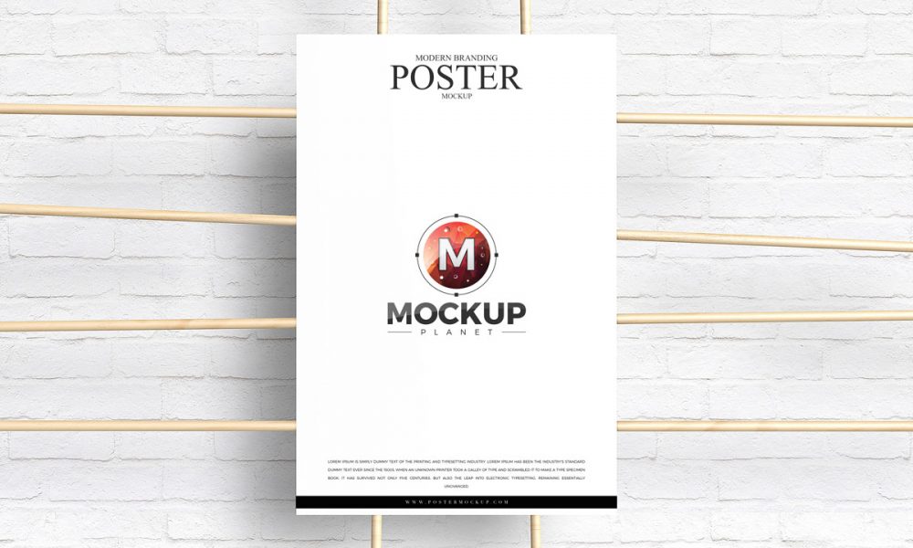Free Poster Attached With Wooden Sticks Mockup Design - Mockup Planet