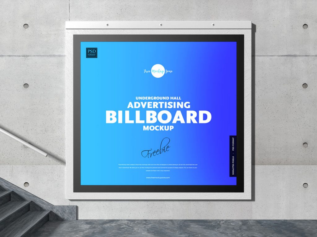 Free Brand Advertisement Basement Hall Billboard Mockup Design - Mockup ...