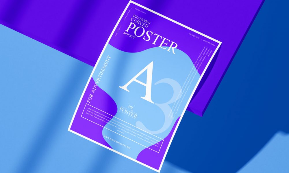 Free Brand Presentation A3 Curved Poster Mockup Design - Mockup Planet