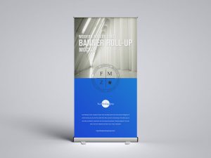 Free Front View Roll-Up Banner Mockup Design - Mockup Planet