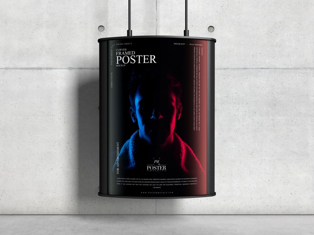 Free Advertising Hanging Frame Poster Mockup Design - Mockup Planet