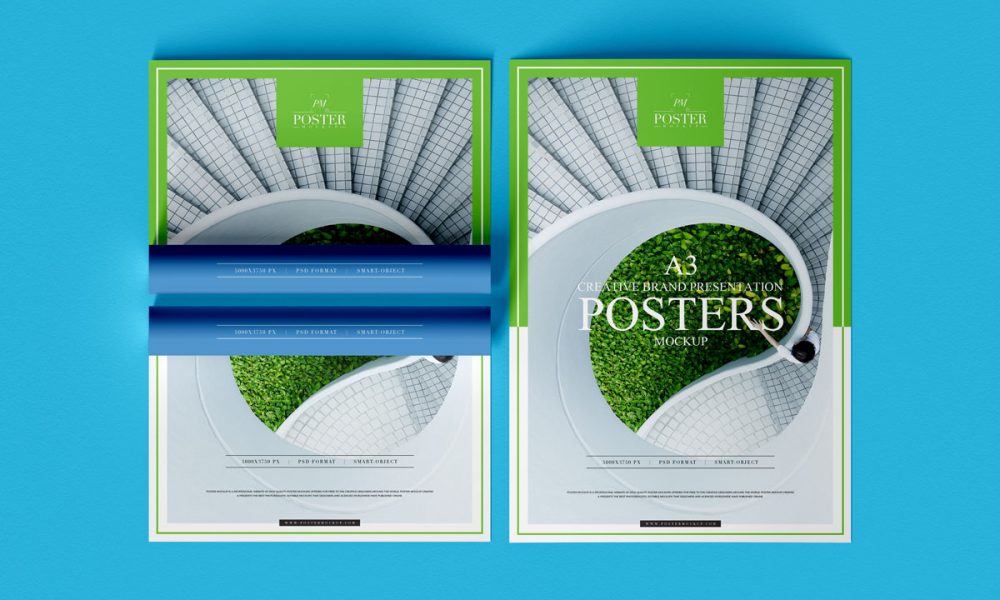 Free Top View A3 Branding Poster Mockup Design - Mockup Planet