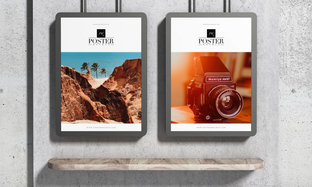 Free Front View Advertising A3 Poster Mockup Design - Mockup Planet