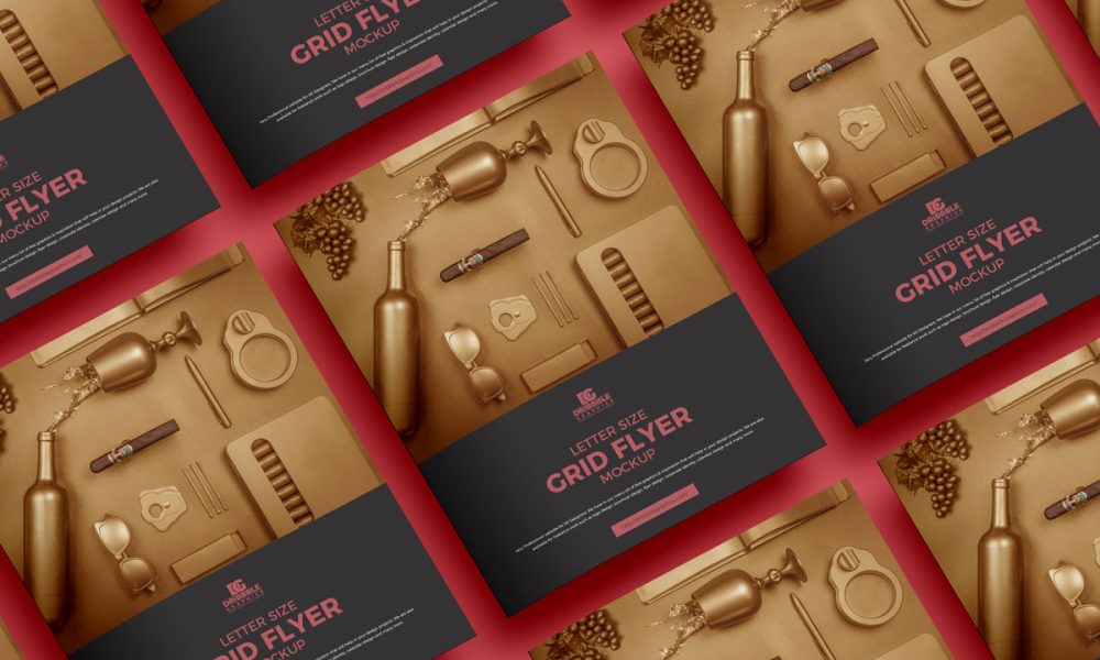 Free Grid Style Letter Size Flyer Mockup Design - Mockup Planet