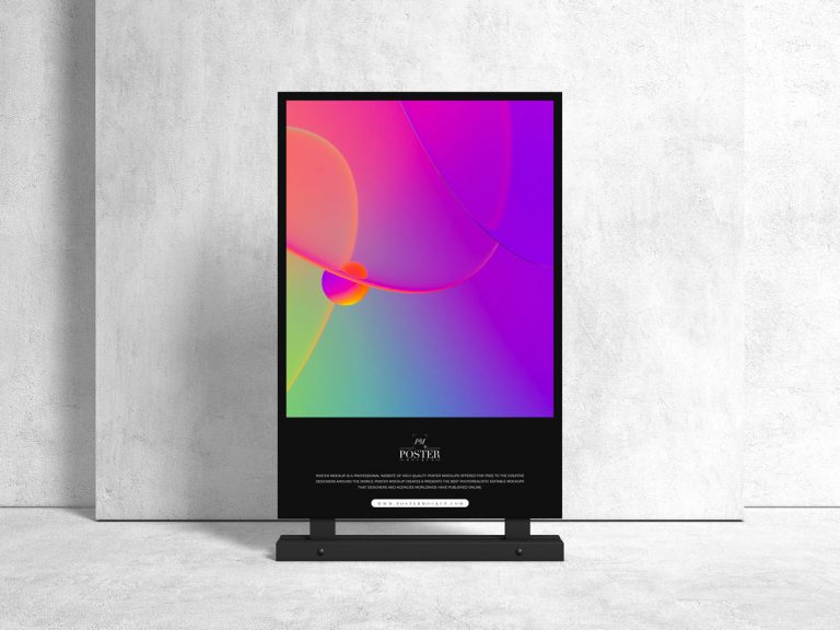 Free Front View Stand Display Poster Mockup Design - Mockup Planet