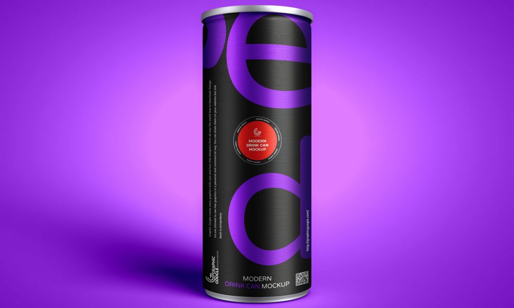 Free Front View Energy Drink Tin Can Mockup Design - Mockup Planet