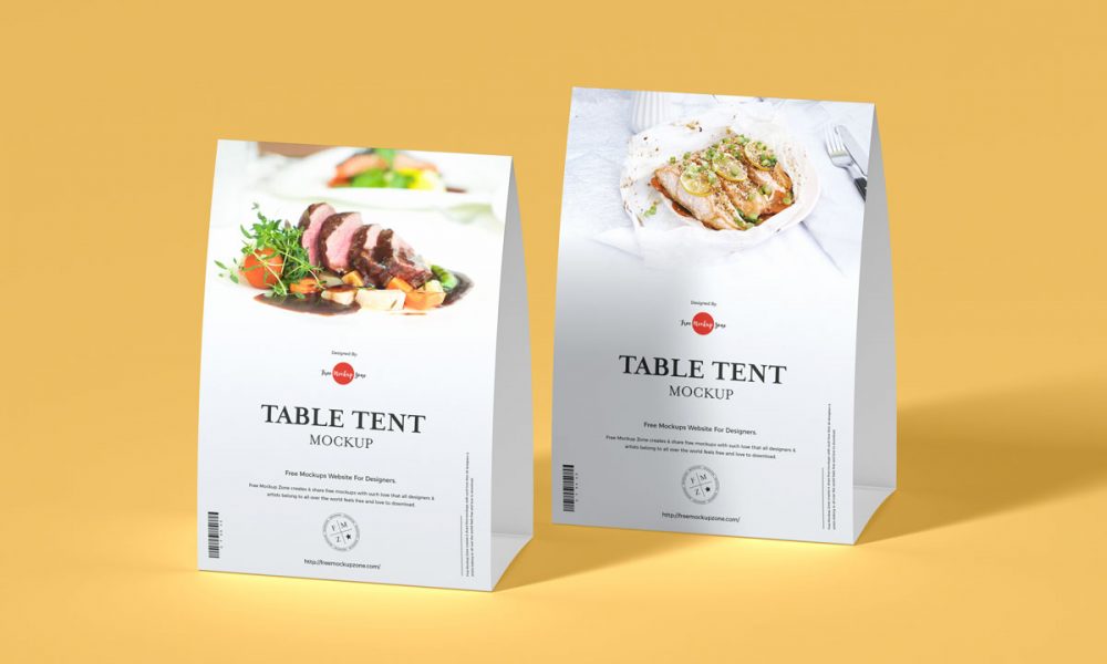 Free Premium Branding Table Tent Mockup Design - Mockup Planet