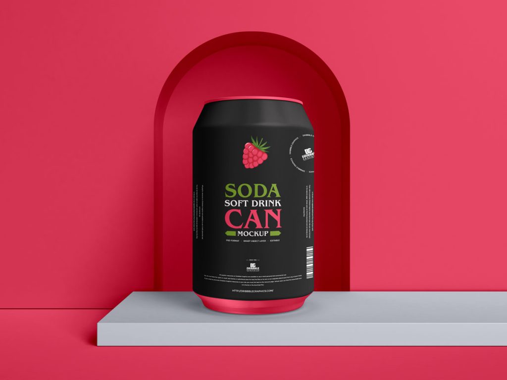 Free Front View Beverage Soft Drink Can Mockup Design - Mockup Planet