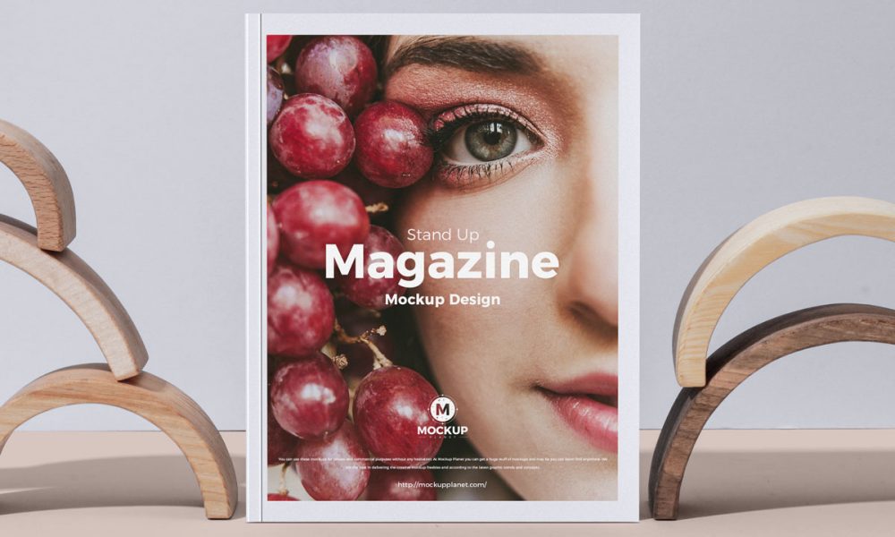 Free Stand Up Magazine Mockup Design - Mockup Planet
