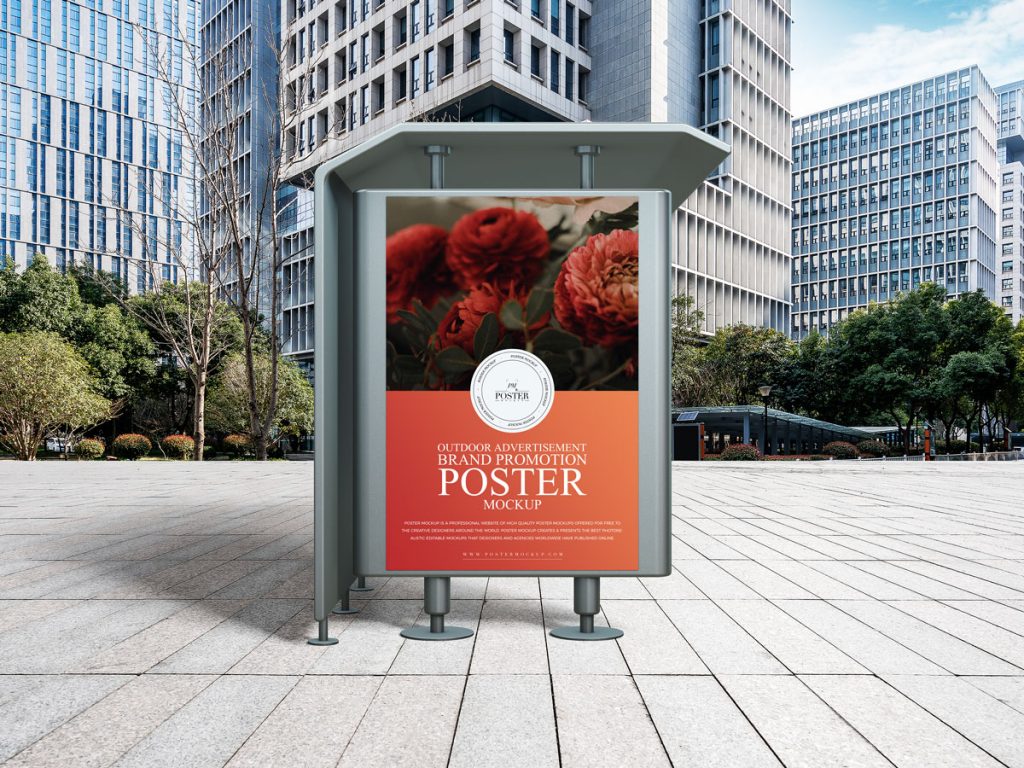 Free Public Place Advertising Booth Poster Mockup Design - Mockup Planet