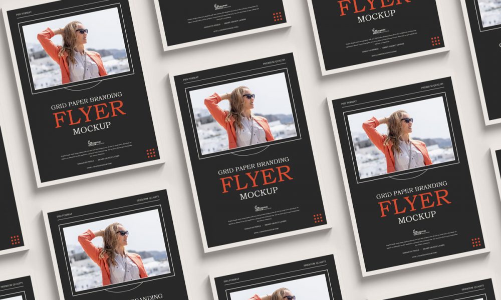 Free Grid Branding A4 Flyer Mockup Design - Mockup Planet