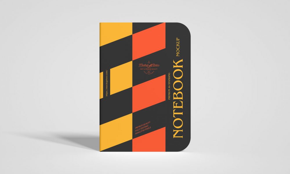 Free Standing A4 Notebook Mockup Design - Mockup Planet