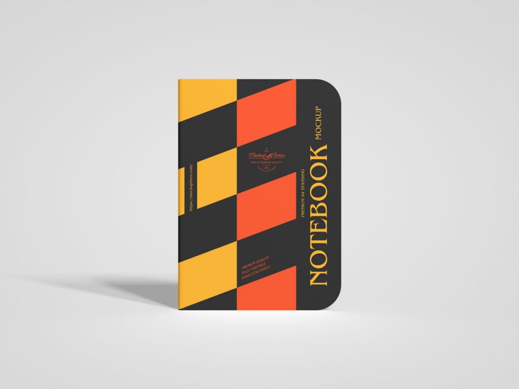 Free Standing A4 Notebook Mockup Design - Mockup Planet