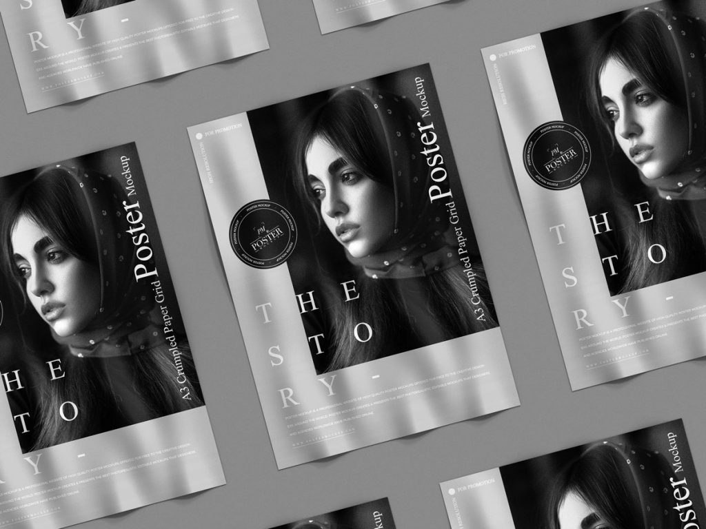 Free Grid Crumpled Poster Mockup Design - Mockup Planet