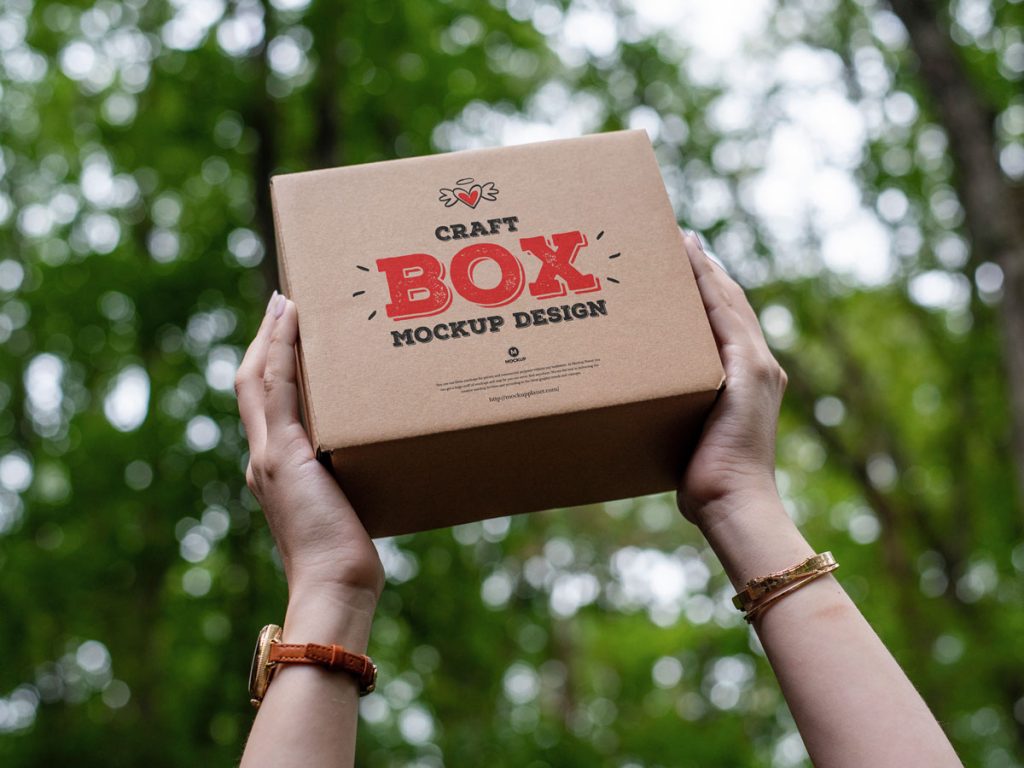 Free Person Holding Craft Box Mockup Design - Mockup Planet