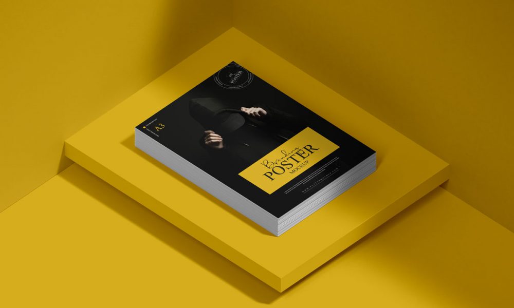 Free Premium A3 Stack of Poster Mockup Design - Mockup Planet