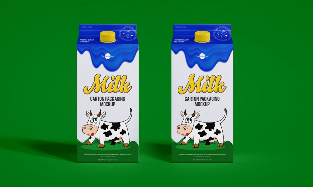 Free Standing Milk Carton Packaging Mockup Design - Mockup Planet