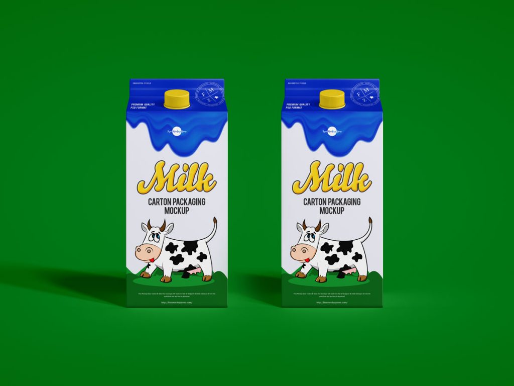 Free Standing Milk Carton Packaging Mockup Design - Mockup Planet