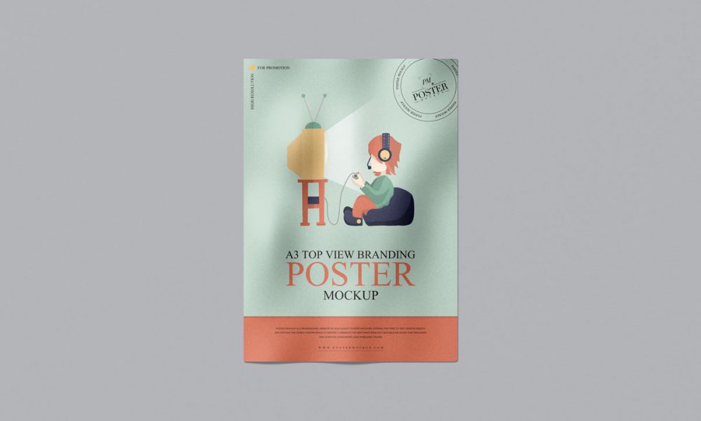 Free Top View A3 Poster Mockup Design - Mockup Planet