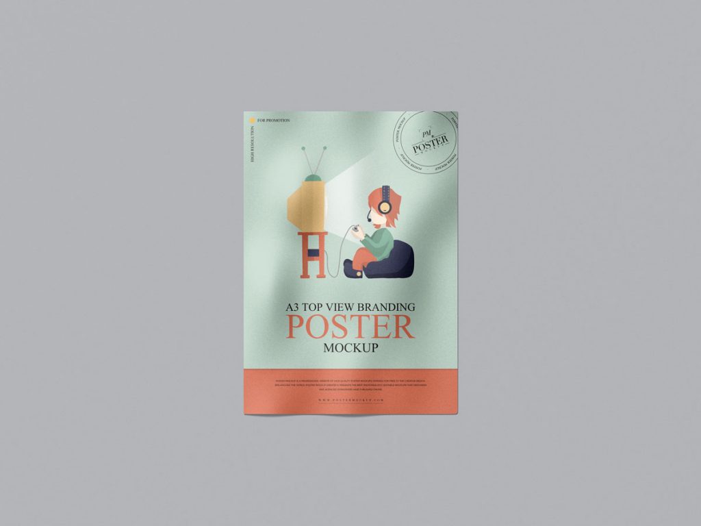 Free Top View A3 Poster Mockup Design - Mockup Planet