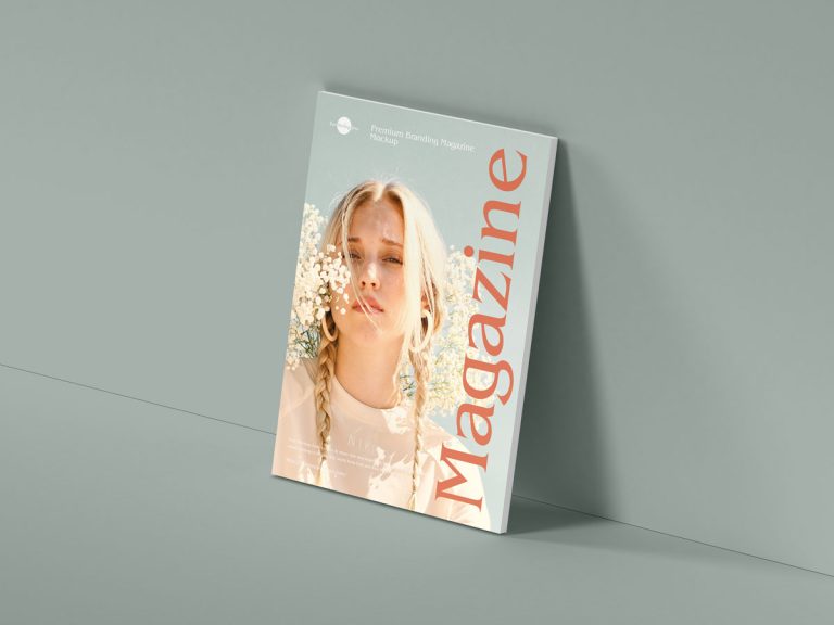 Free Stylish Standing Magazine Mockup Design - Mockup Planet