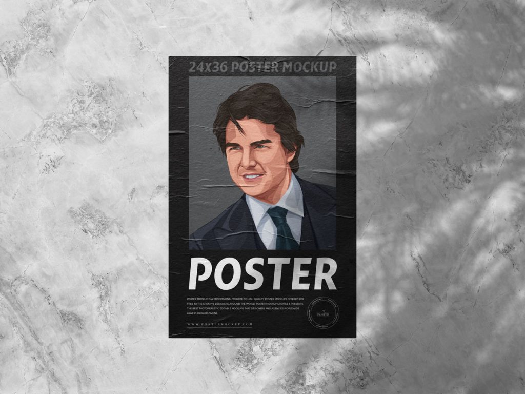 Free Glued Paper on Outdoor Wall Poster Mockup Design - Mockup Planet
