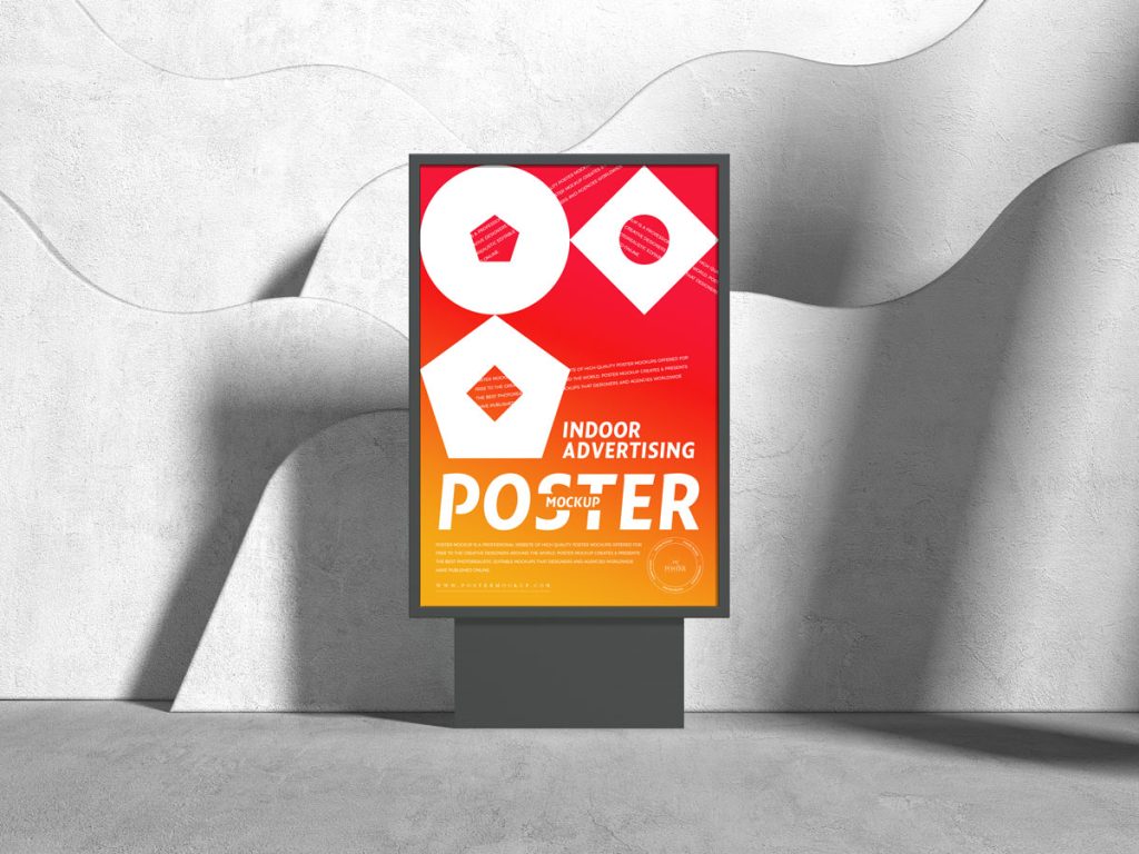 Free High-Quality Indoor Advertising Poster Mockup Design - Mockup Planet