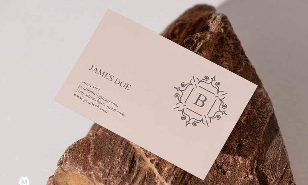 Free Card Placing on Stone Business Card Mockup Design - Mockup Planet