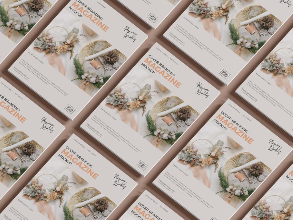 Free Cover Branding Magazine Mockup Design - Mockup Planet