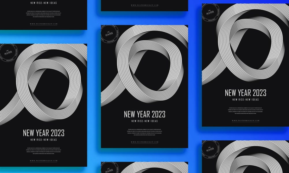Free Premium Top View Grid Poster Mockup Design - Mockup Planet