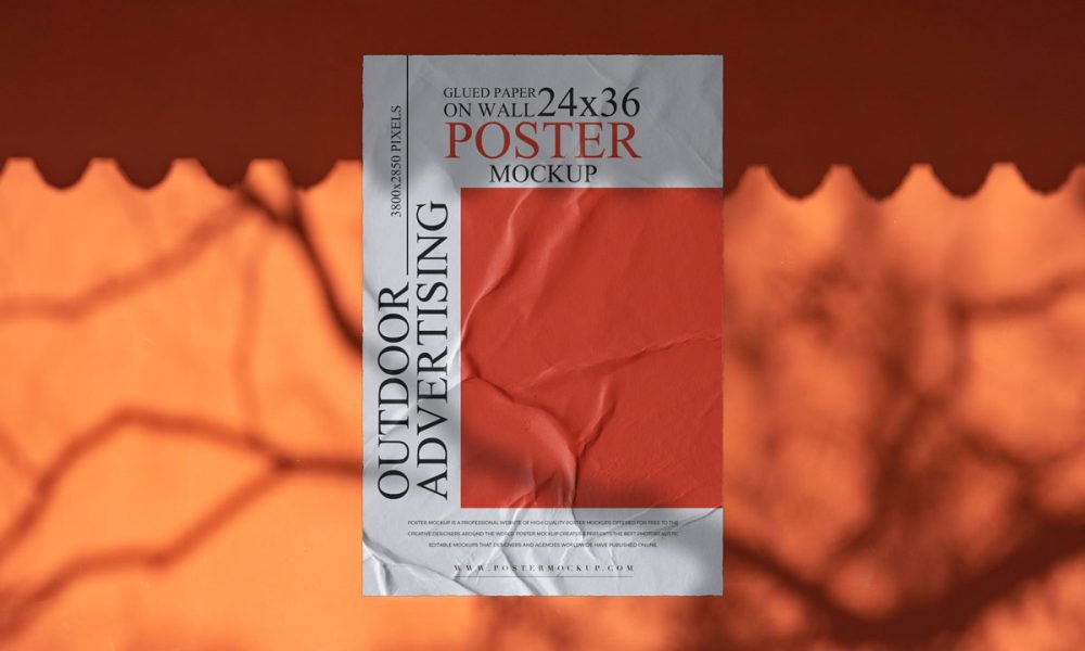 Free Wall Glued Paper Poster Mockup Design - Mockup Planet