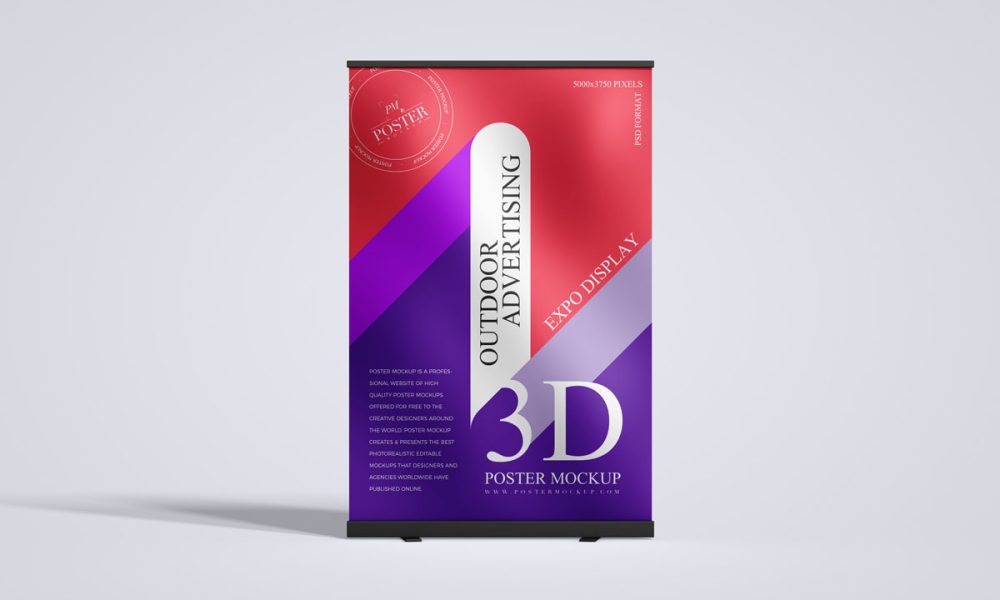Free 3D Display Poster Mockup Design - Mockup Planet