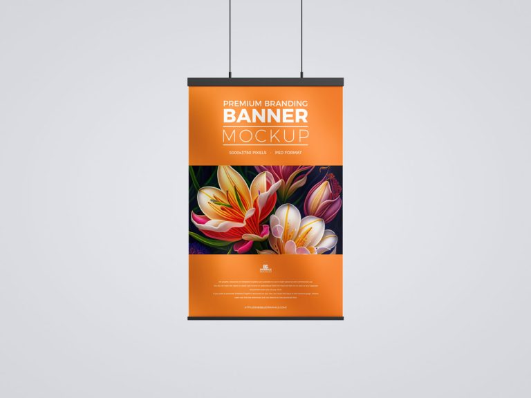Free Fabulous Hanging Banner Mockup Design - Mockup Planet