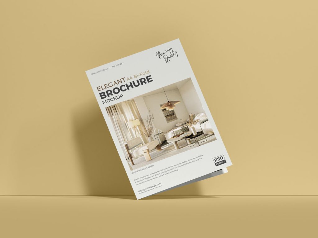 Free Stylish A4 Bi-Fold Brochure Mockup Design - Mockup Planet