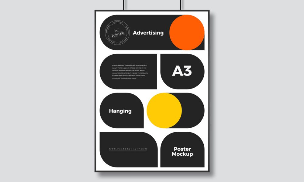 Free A3 Hanging Advertising Poster Mockup Design - Mockup Planet
