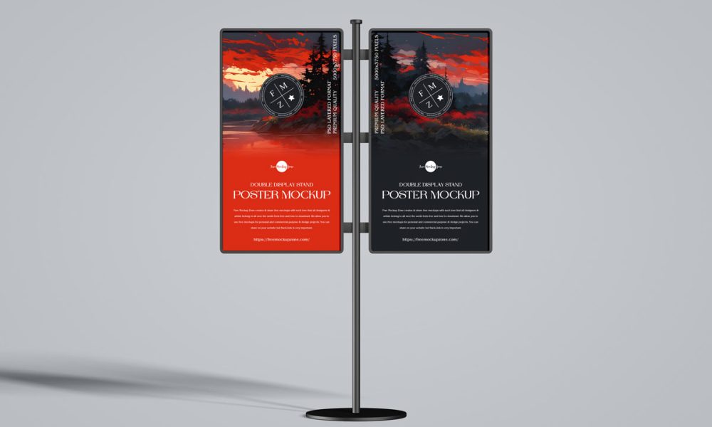 Free Front View Display Dual Poster Mockup Design - Mockup Planet