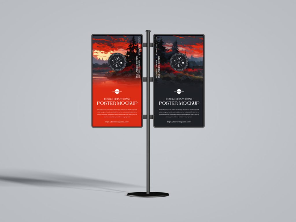Free Front View Display Dual Poster Mockup Design - Mockup Planet