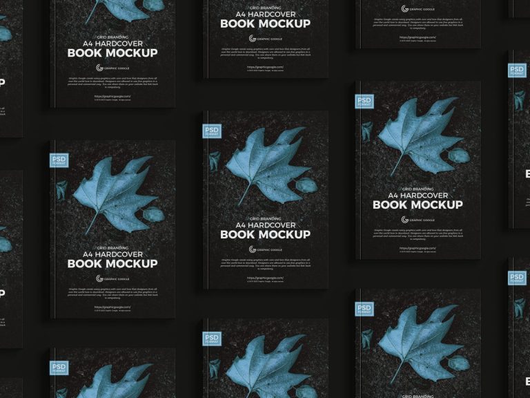 Free A4 Cover Branding Grid Book Mockup Design - Mockup Planet